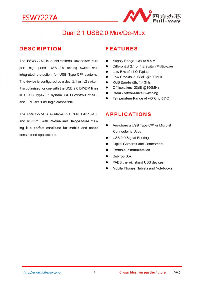 FSW7227A datasheet page 1