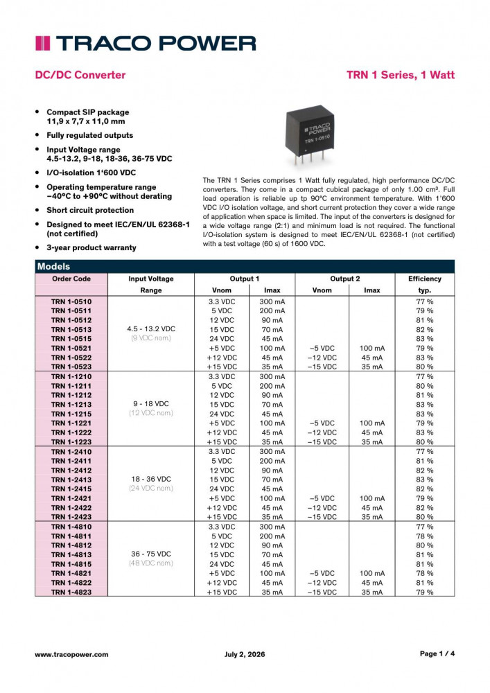 TRN 1-4815 product document, page 1