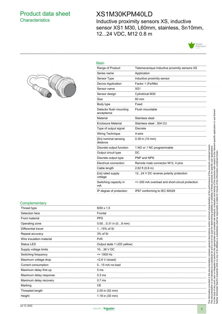 XS1M30KPM40LD technical document page 1