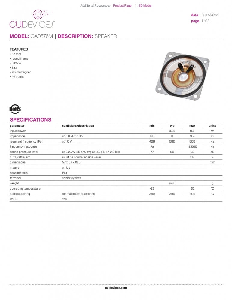GA0576M datasheet page 1