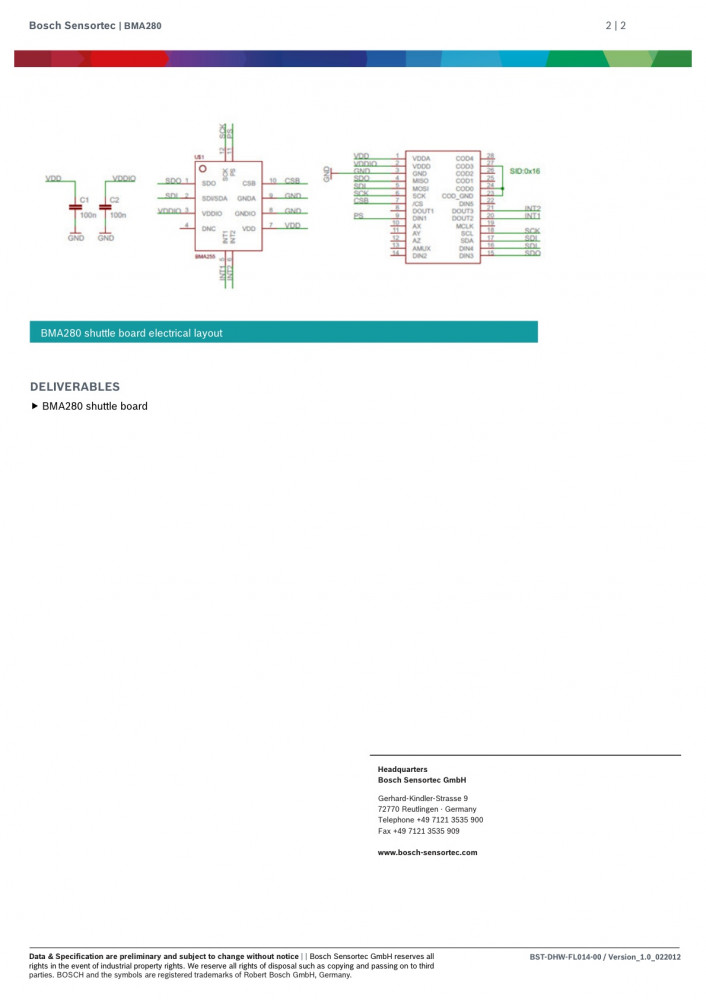 BMA280-SHUTL technical document page 2