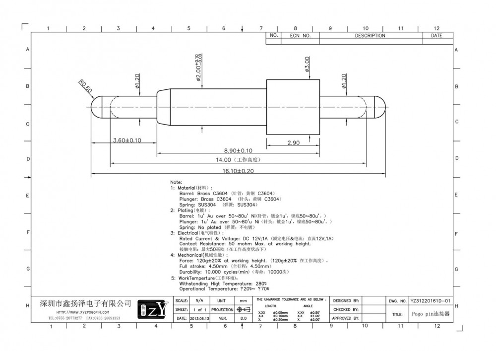 YZ31220161D-01 specification page 3