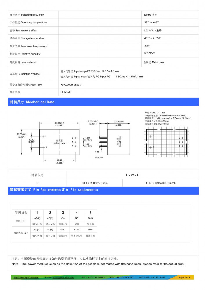 WA5-220S05D3A technical document page 3