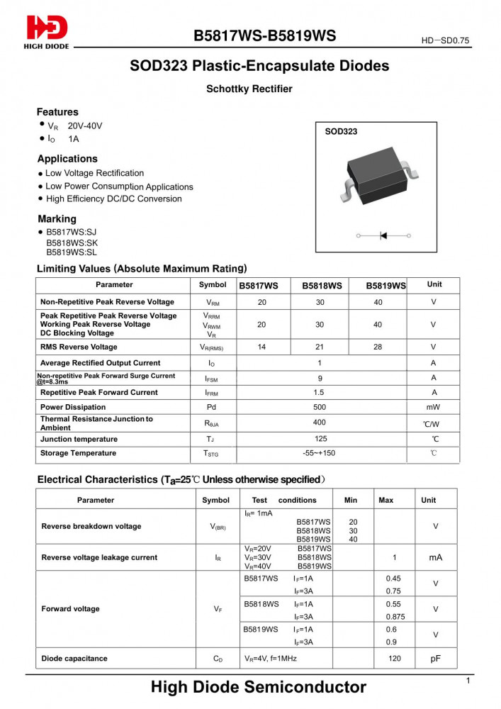 B5817WS datasheet page 1