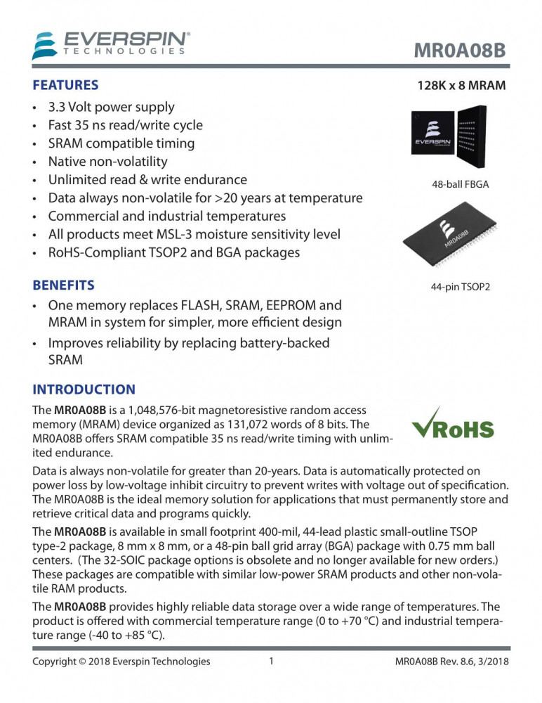 MR0A08BCYS35 datasheet page 1