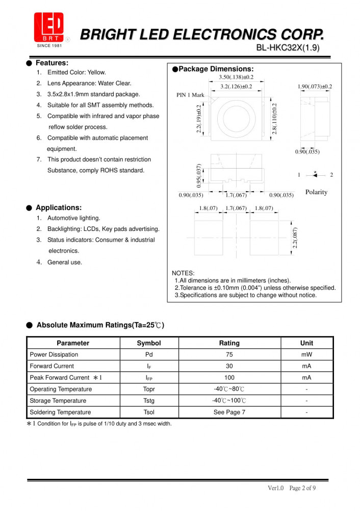 BL-HKC32X datasheet page 1