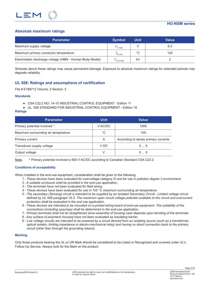 HO 15-NSM-0000 datasheet page 3