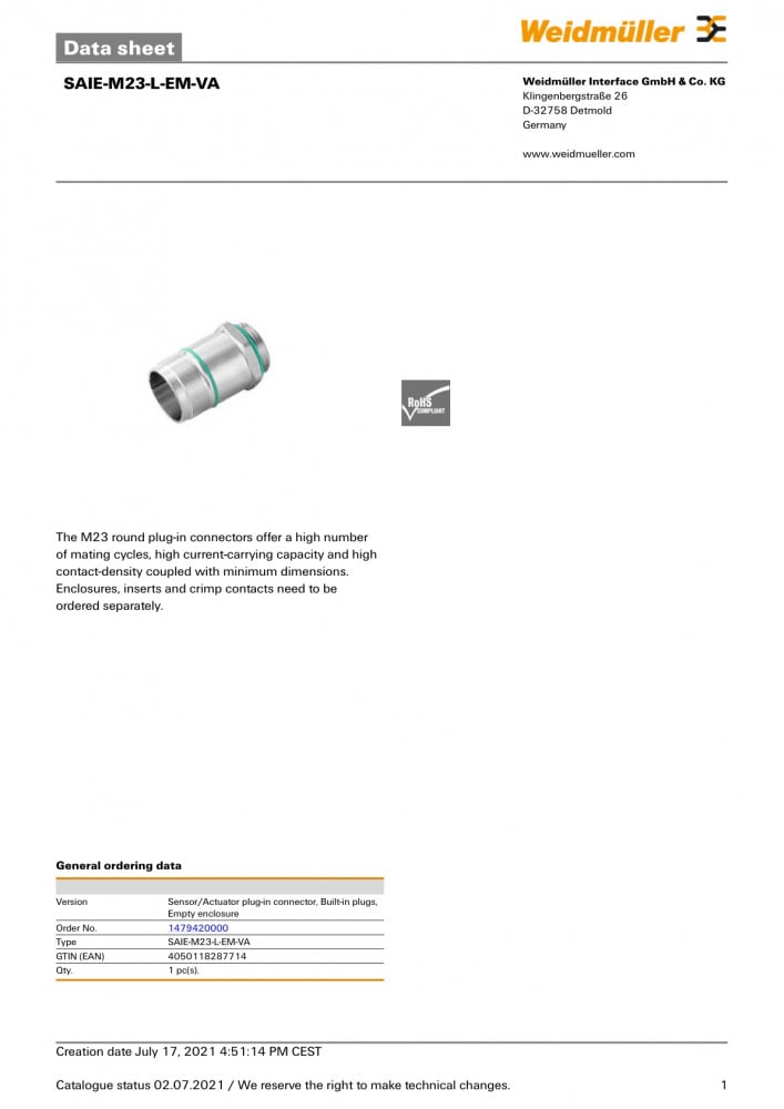 WEIDMULLER 1479420000 technical document page 1