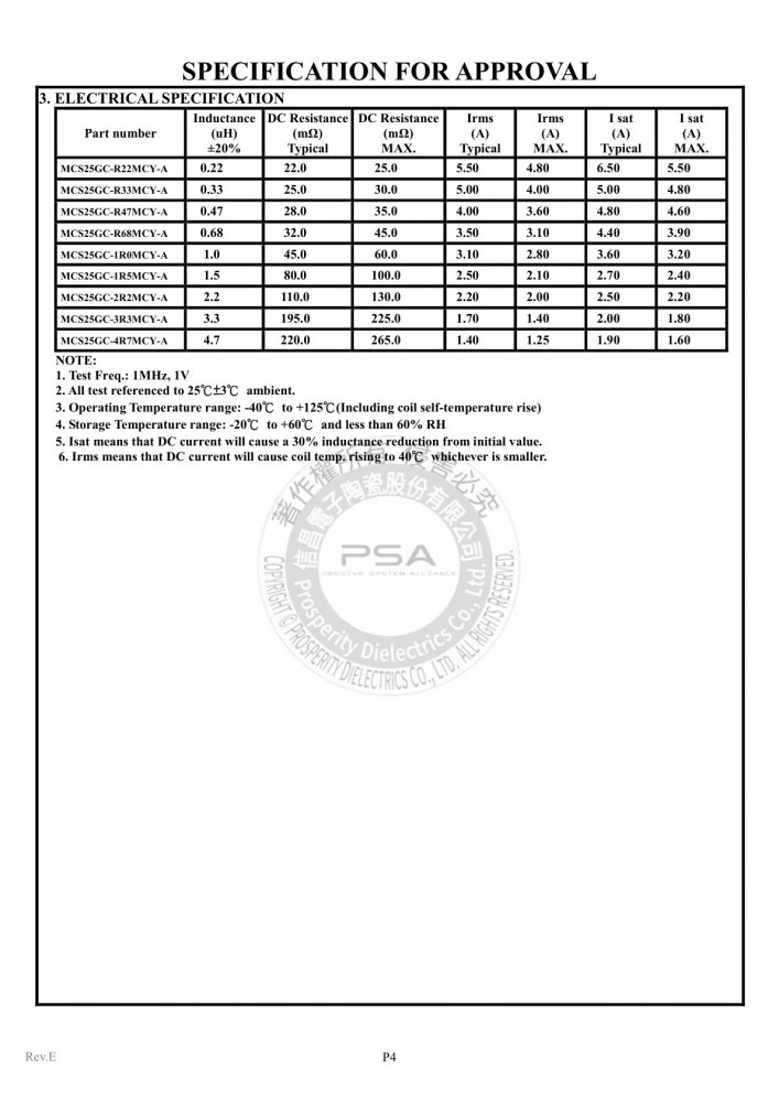 PSA MCS25GC specification page 5