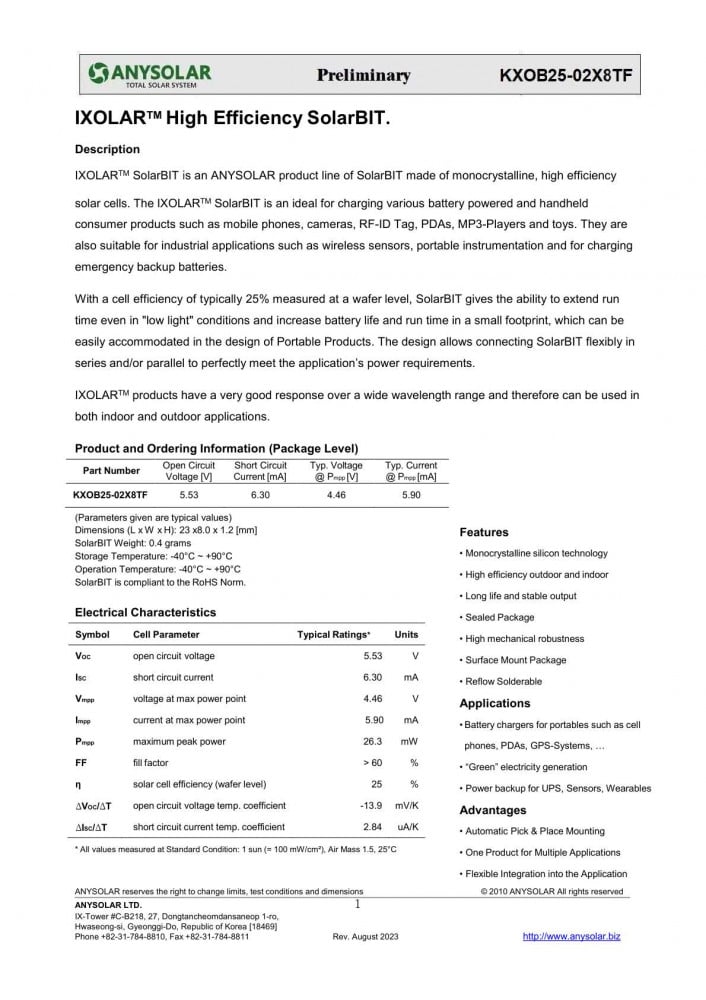 ANYSOLAR datasheet page 1