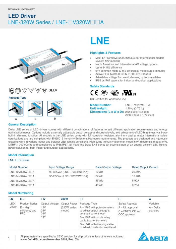 DELTA LNE datasheet page 1