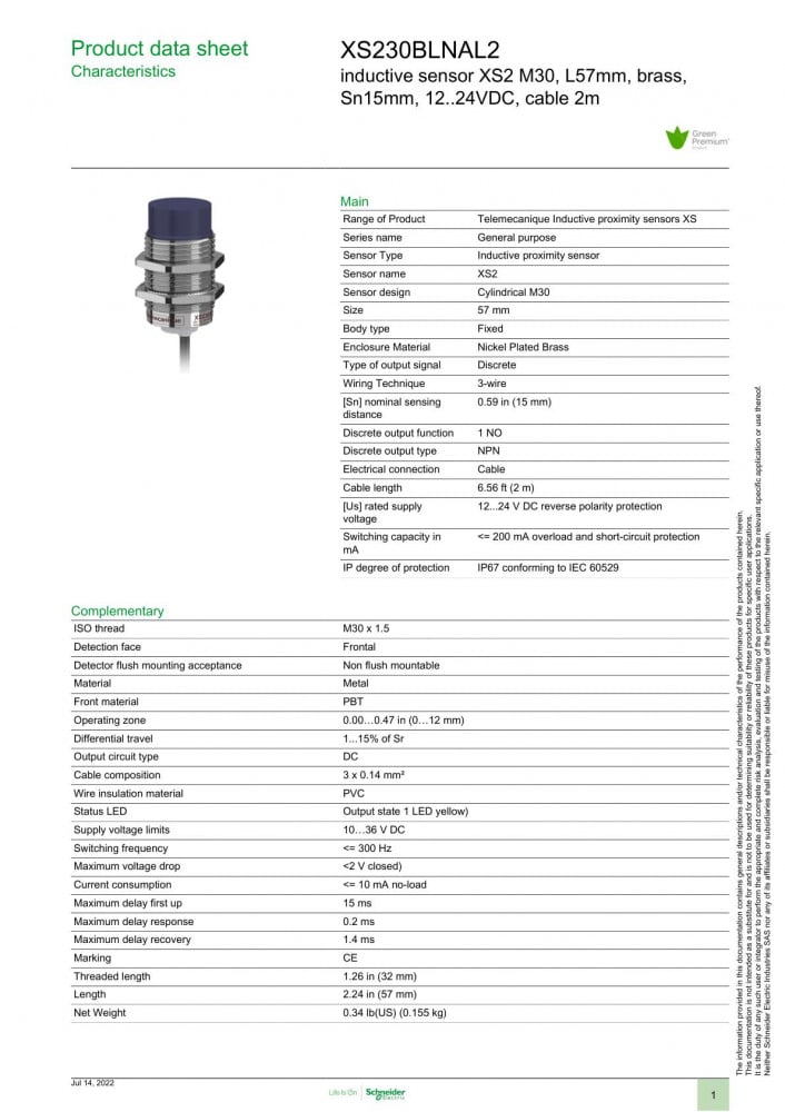XS230BLNAL2 datasheet page 1