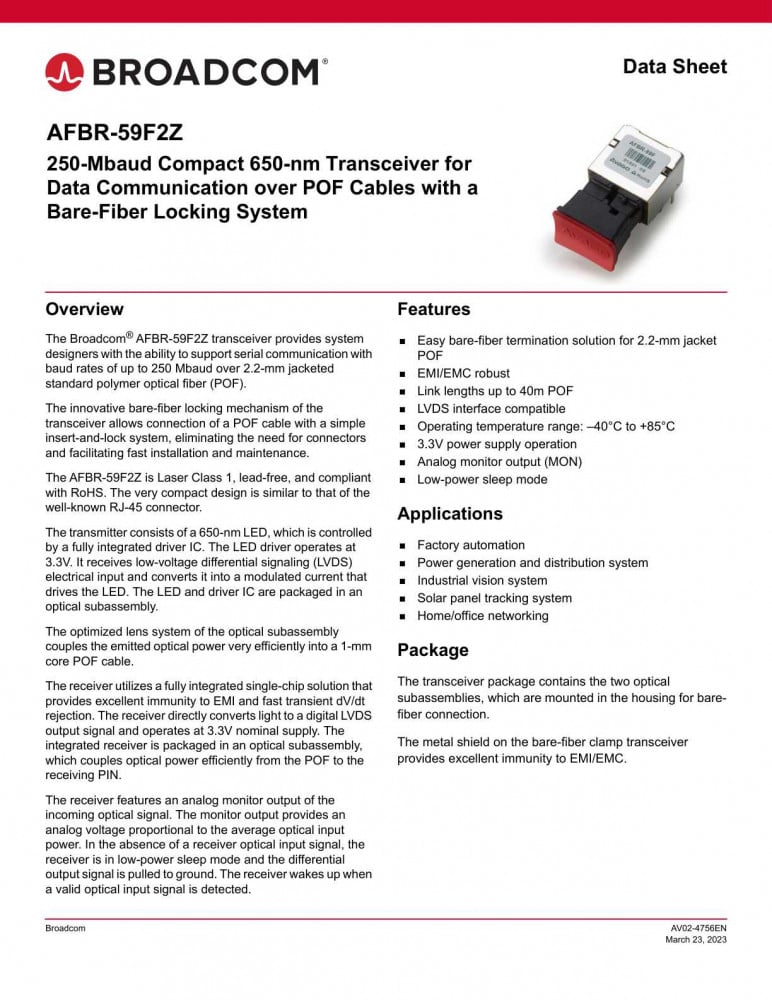AFBR-59F2Z datasheet page 1