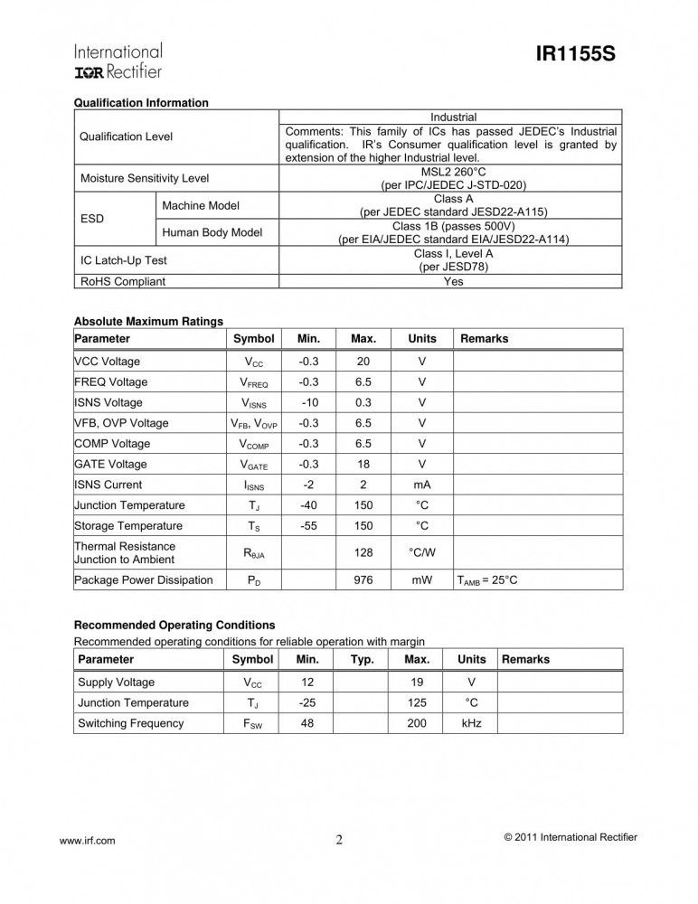 IR1155STRPBF datasheet page 2