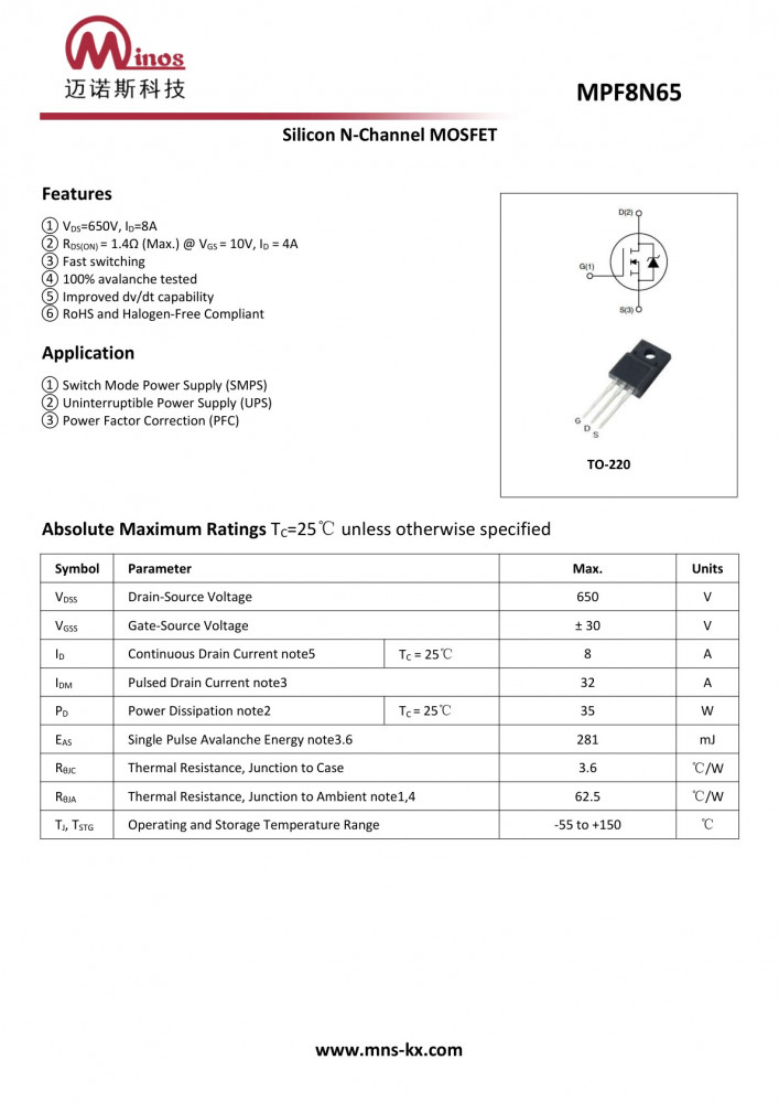 MPF8N65 datasheet page 1