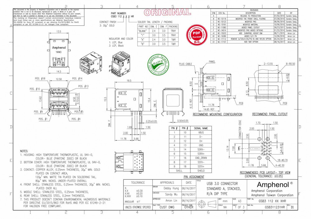 Amphenol GSB311231HR technical drawing page 1