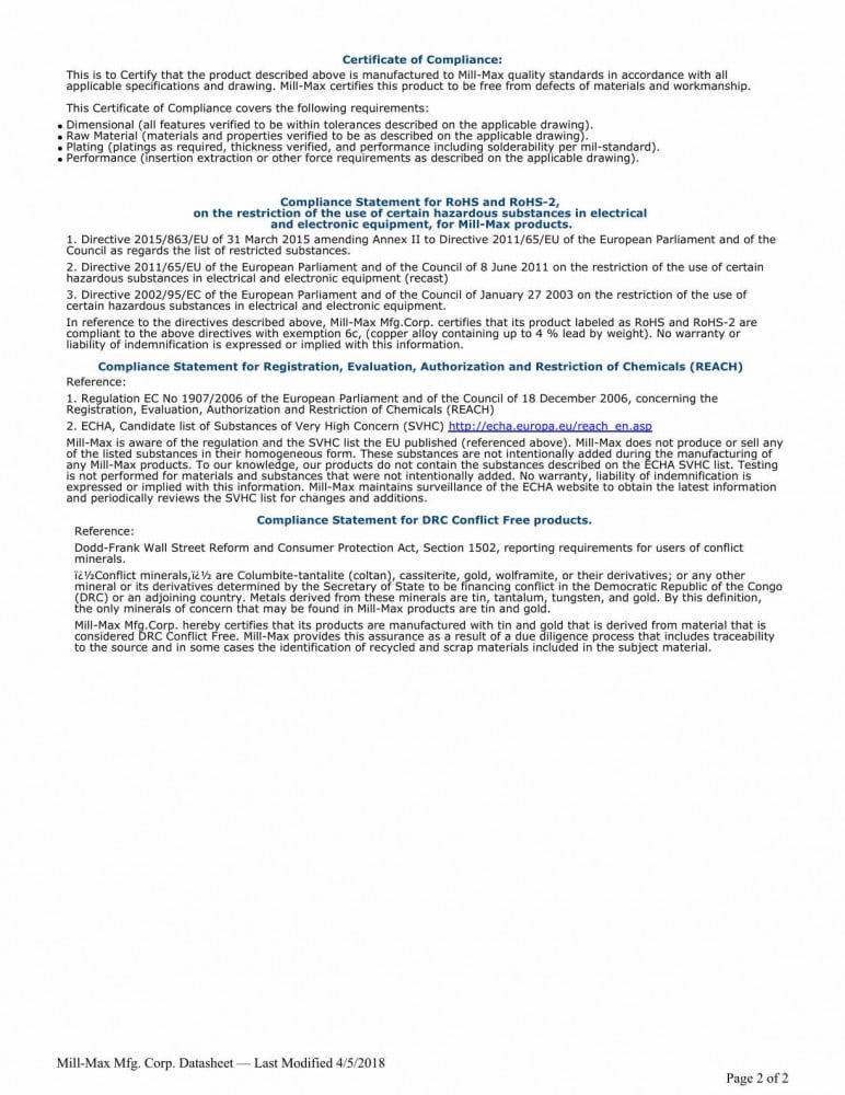 Mill-Max 3360 jumper pin technical document page 2