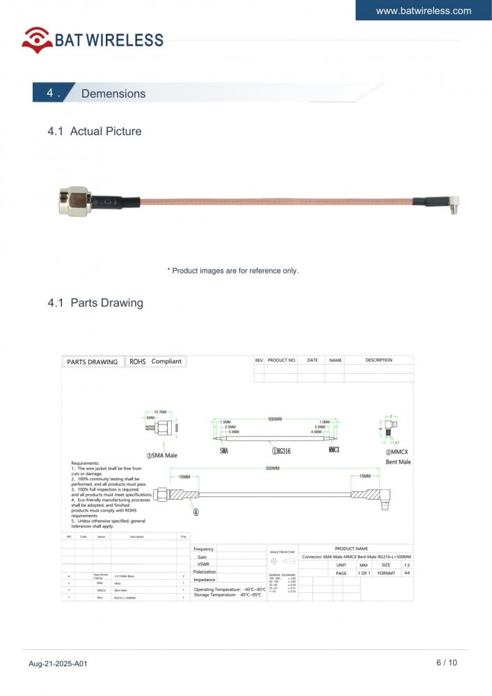 BWSMAJ-MMCXWJ-RG316L500 datasheet page 6