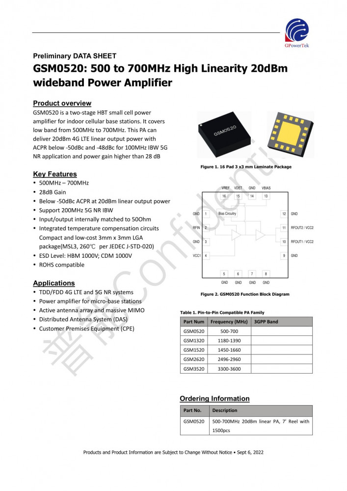 GSM0520 technical datasheet page