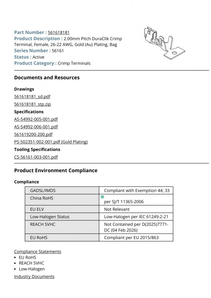 Technical document preview 1 for Molex 561618181