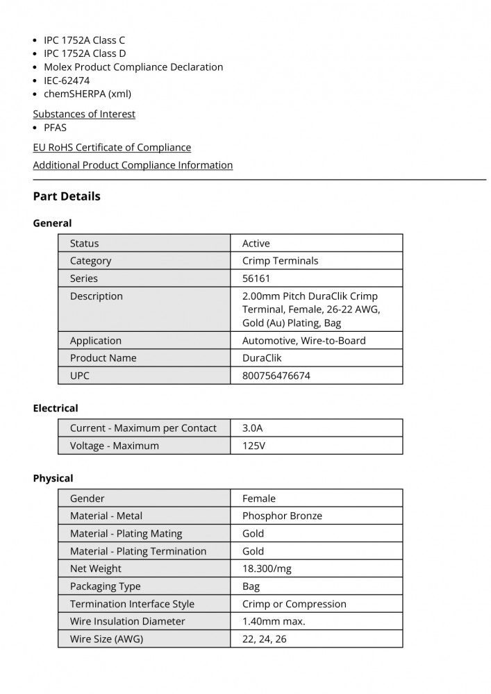 Technical document preview 2 for Molex 561618181