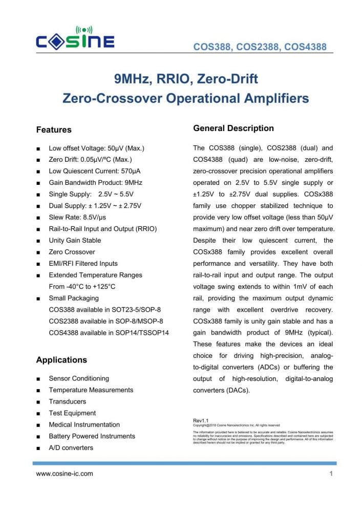 COS2388SRA datasheet page 1