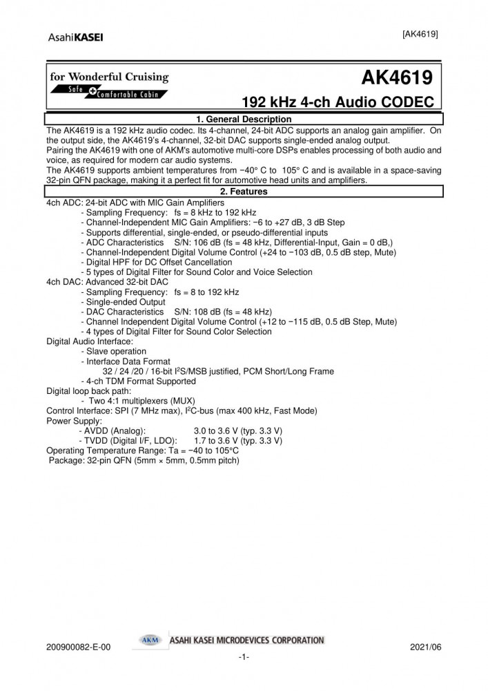 AK4619VN technical document page 1