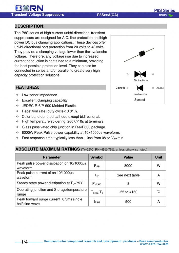 P8S series datasheet page 1