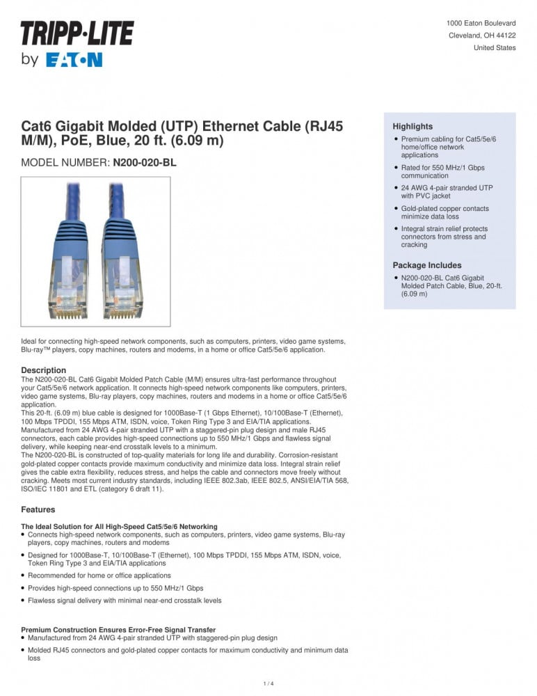 N200-020-BL technical document page 1