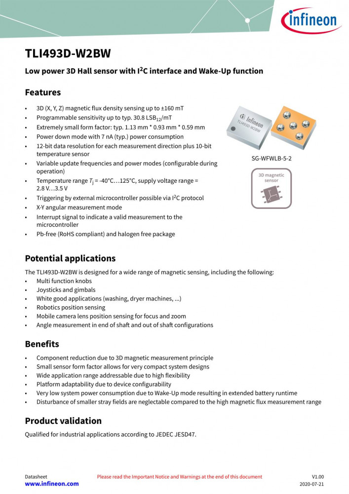 TLI493D-W2BW datasheet page 1
