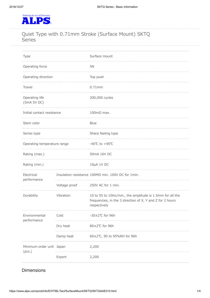 SKTQAAE010 product specification page 1