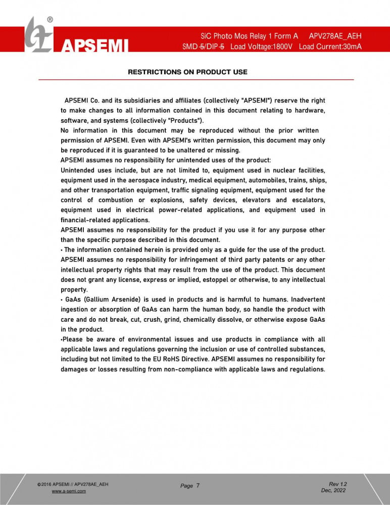 APV278AEH datasheet page 7