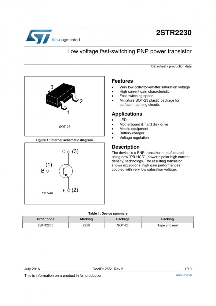 2STR2230 datasheet page 1