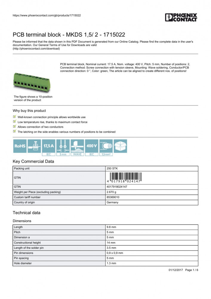 Phoenix Contact 1715022 technical document page 1