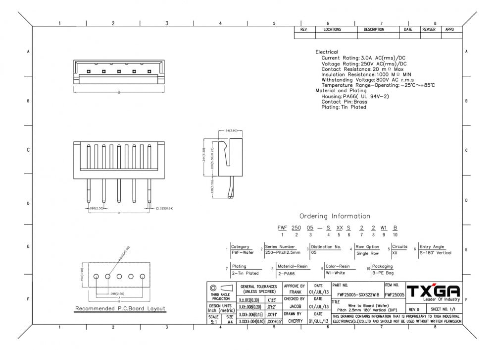 TXGA FWF25005 series technical document page 1