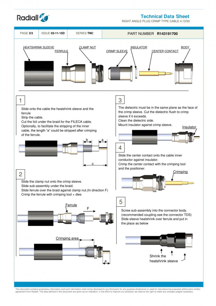 Radiall R143191700 datasheet page 3: cable assembly instructions