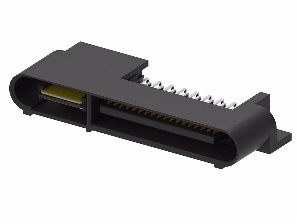 EXTreme LPHPower Plug, Right-Angle, 10 Power Contacts, 32 Signal Contacts, Select Gold (Au) Plating, for 3.18mm Thick PC Board, with Guide Pockets and Press-fit Plastic Pegs