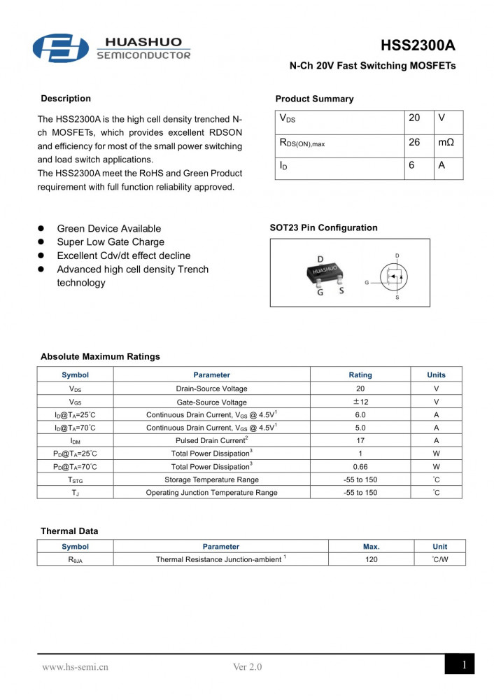 HSS2300A datasheet page 1