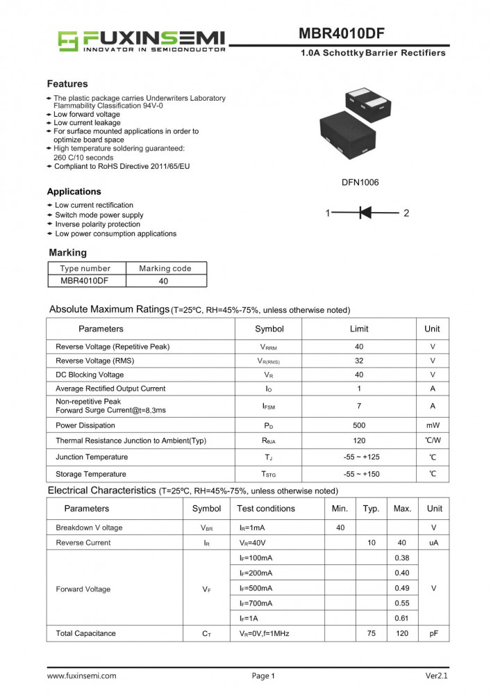MBR4010DF datasheet page 1