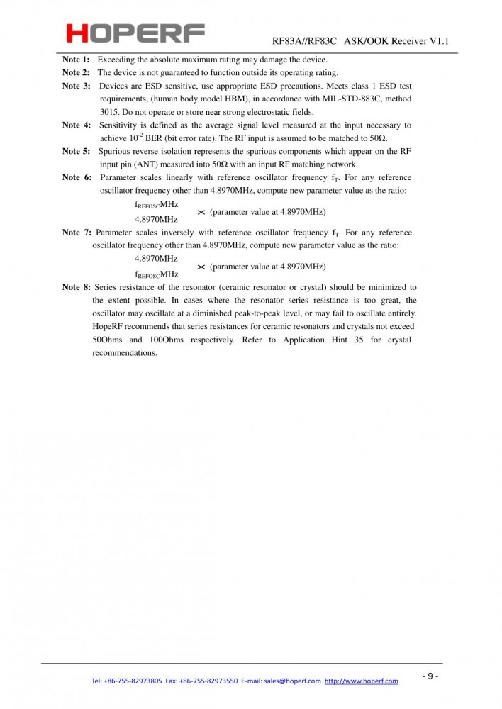 RF83A datasheet page 9