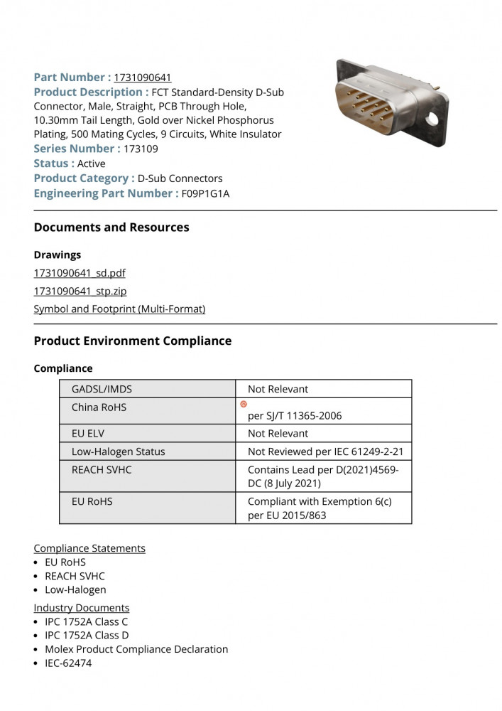 MOLEX 1731090641 technical document preview, page 1