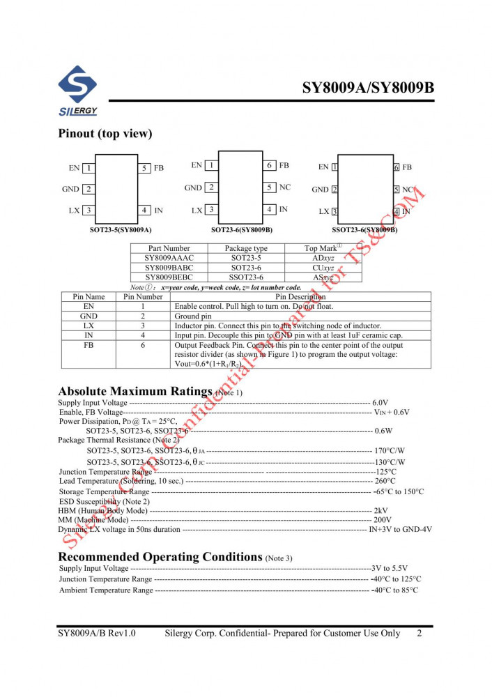 SY8009 datasheet page 2