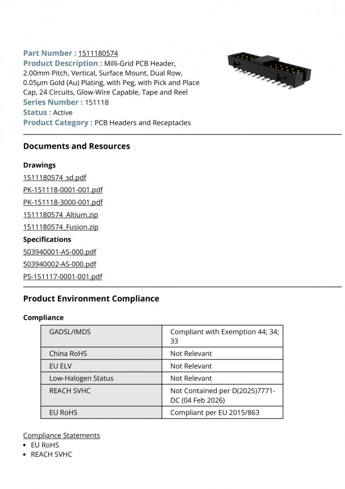 Molex product specification pages 1 and 2