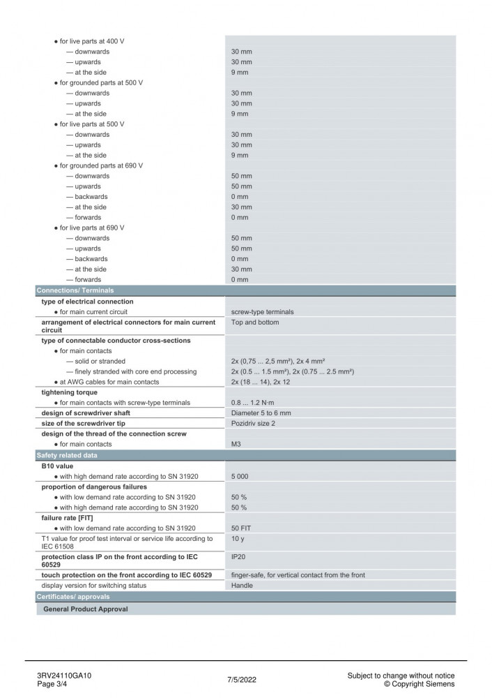 3RV24110GA10 datasheet page 3