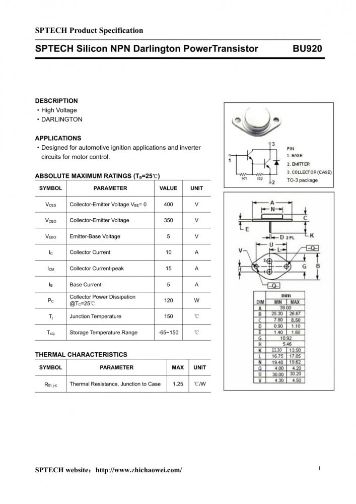 BU920 datasheet page 1