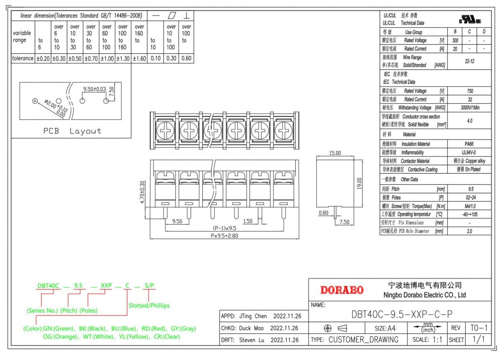 DORABO DBT40C-9.5 technical drawing