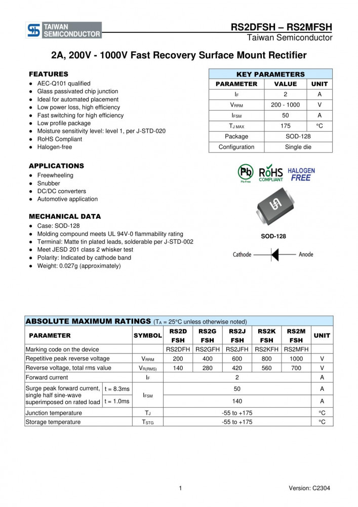 RS2MFSH datasheet page 1