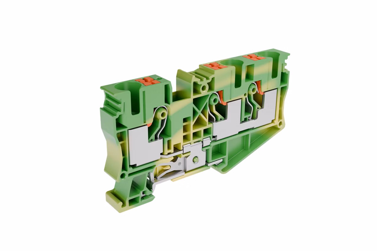 Single Level Grounding Terminal Block, Push-in Design, 10.00mm Width, 600V for sale