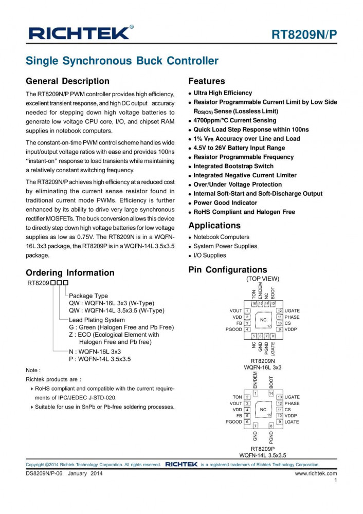 RT8209 datasheet page 1