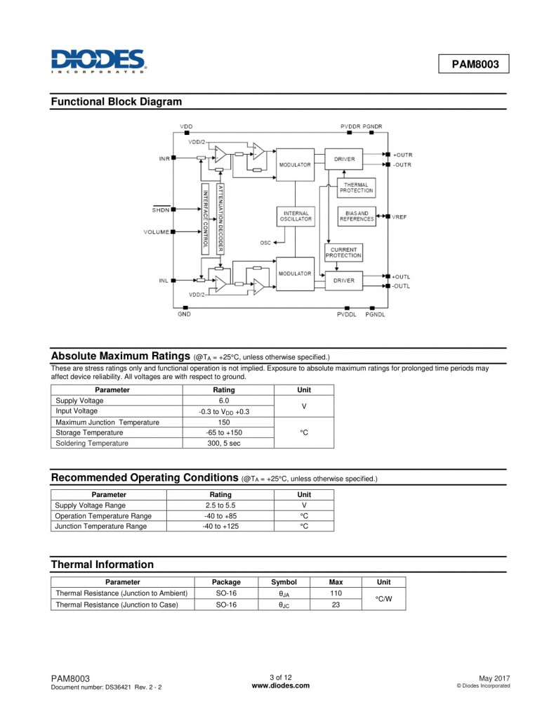 PAM8003DR datasheet page 3